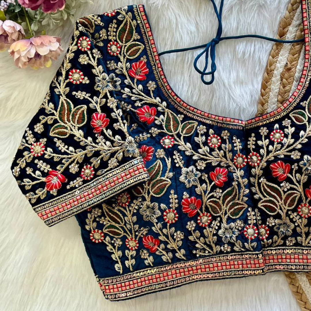 Morpeach Color Heavy Embroidery and Real Diamond Blouse with Front Open ...